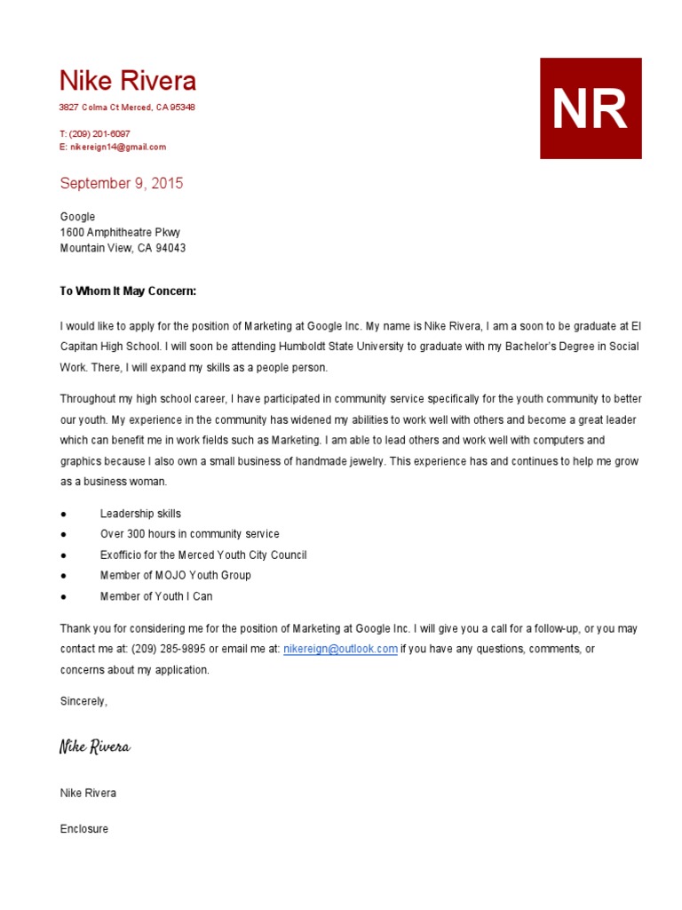 Nike Rivera's Marketing Job Application | PDF