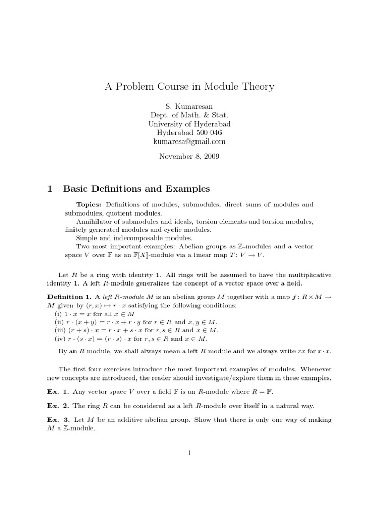 A Problem Course In Module Theory Pdf Module Mathematics Ring