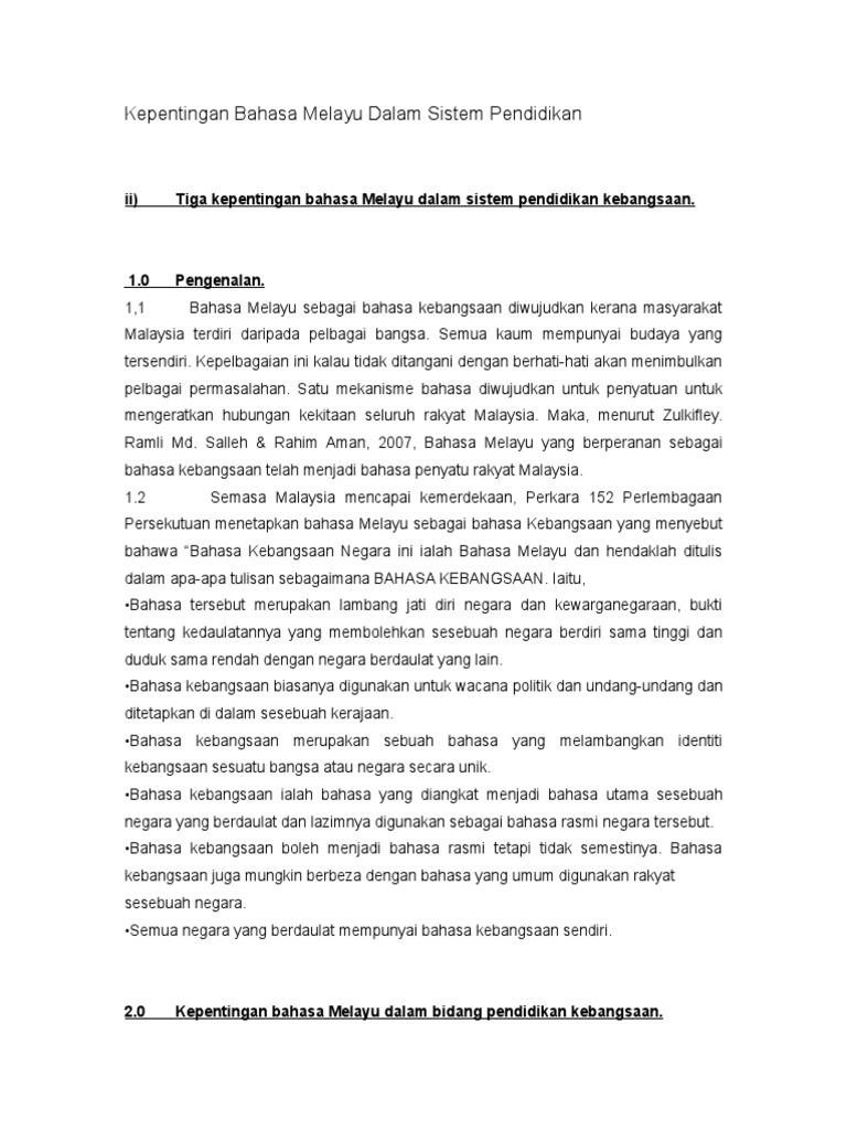 Kepentingan Bahasa Melayu Dalam Sistem Pendidikan | PDF