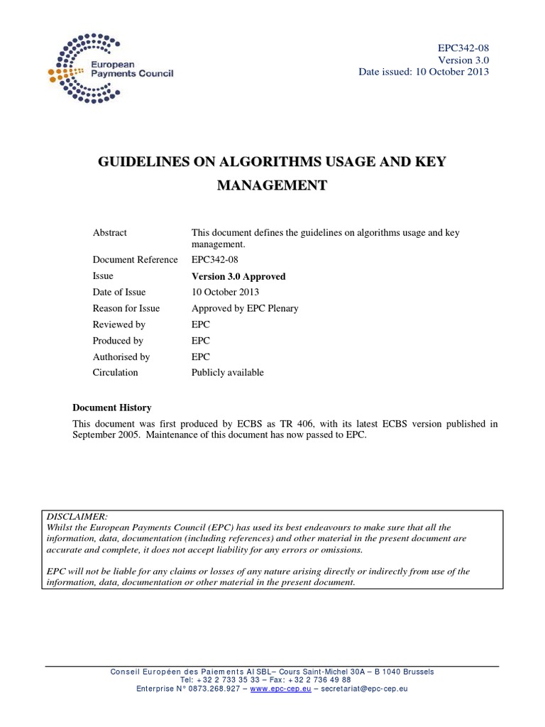 EPC342-08 Guidelines On Algorithms and Key Management | PDF | Key ...