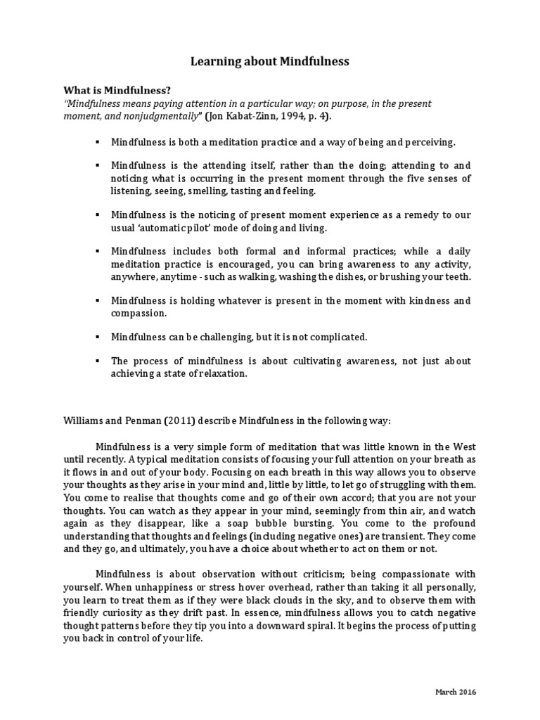 Learning Practicing Mindfulness Resource Sheet | PDF | Mindfulness ...