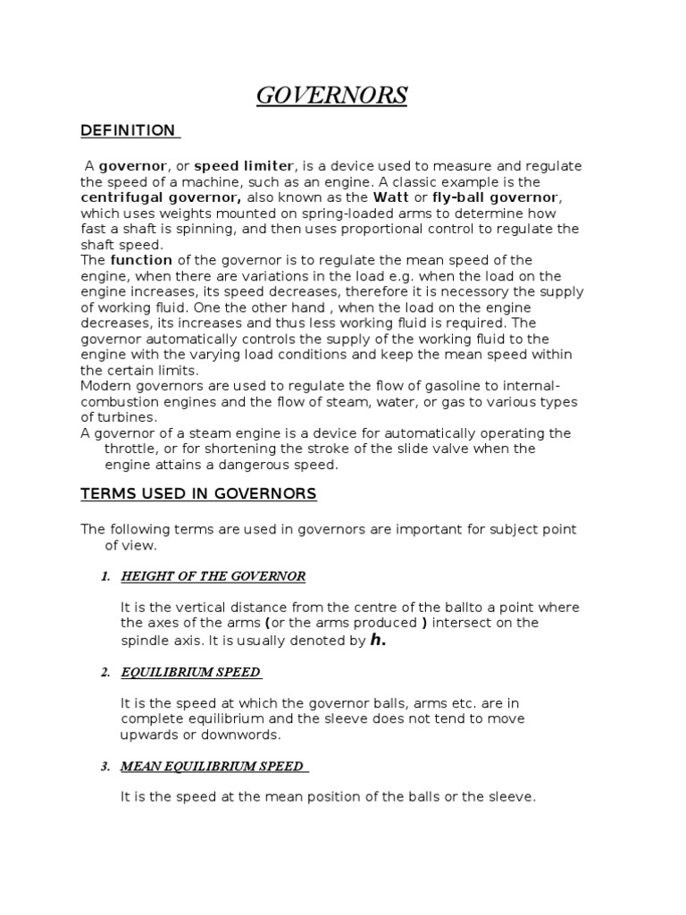 Governors: Centrifugal Governor, Also Known As The Watt or Fly-Ball ...