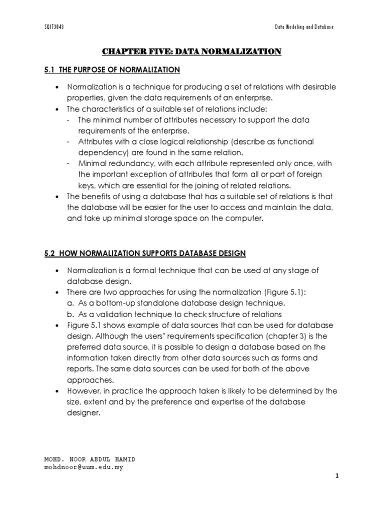 SQIT3043 Chapter 5 - Data Normalization | PDF | Database Design | Databases