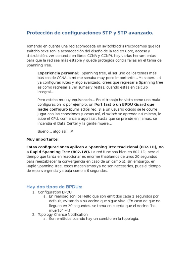STP y STP Avanzado | PDF | Conmutador de red | Protocolos de comunicaciones