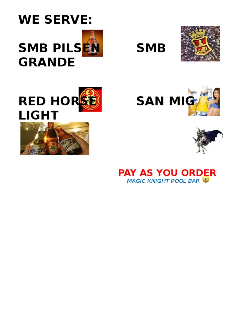 We Serve: SMB Pilsen SMB Grande Red Horse San Mig Light | PDF