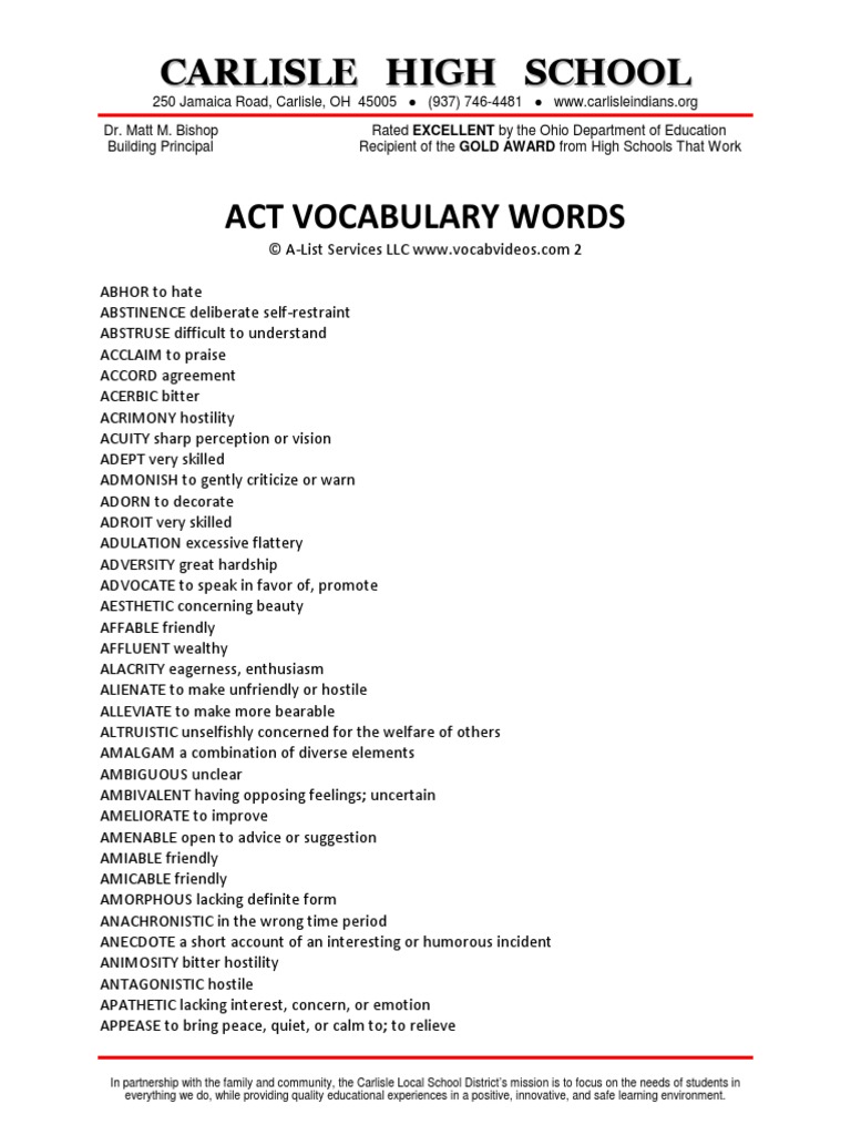 Act Vocabulary Words | PDF | Anger | Emotions