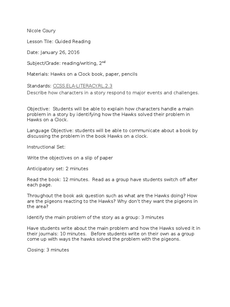 Guided Reading: Problem Solving in Hawks | PDF | Differentiated ...