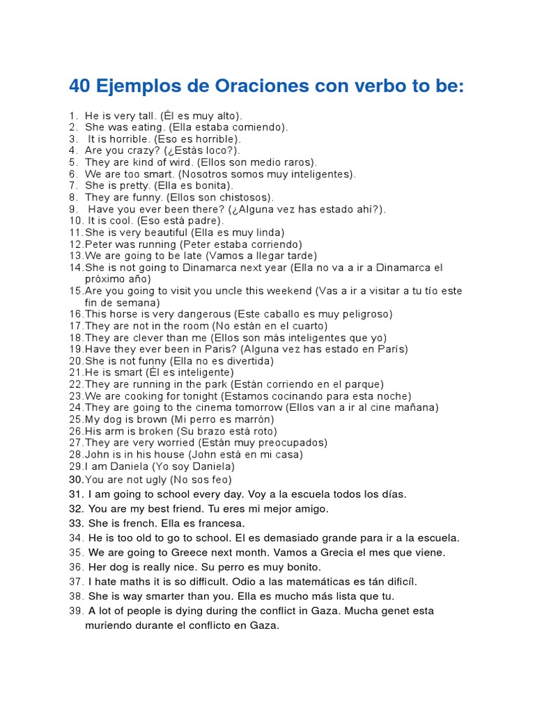 40 Ejemplos de Oraciones Con Verbo to Be