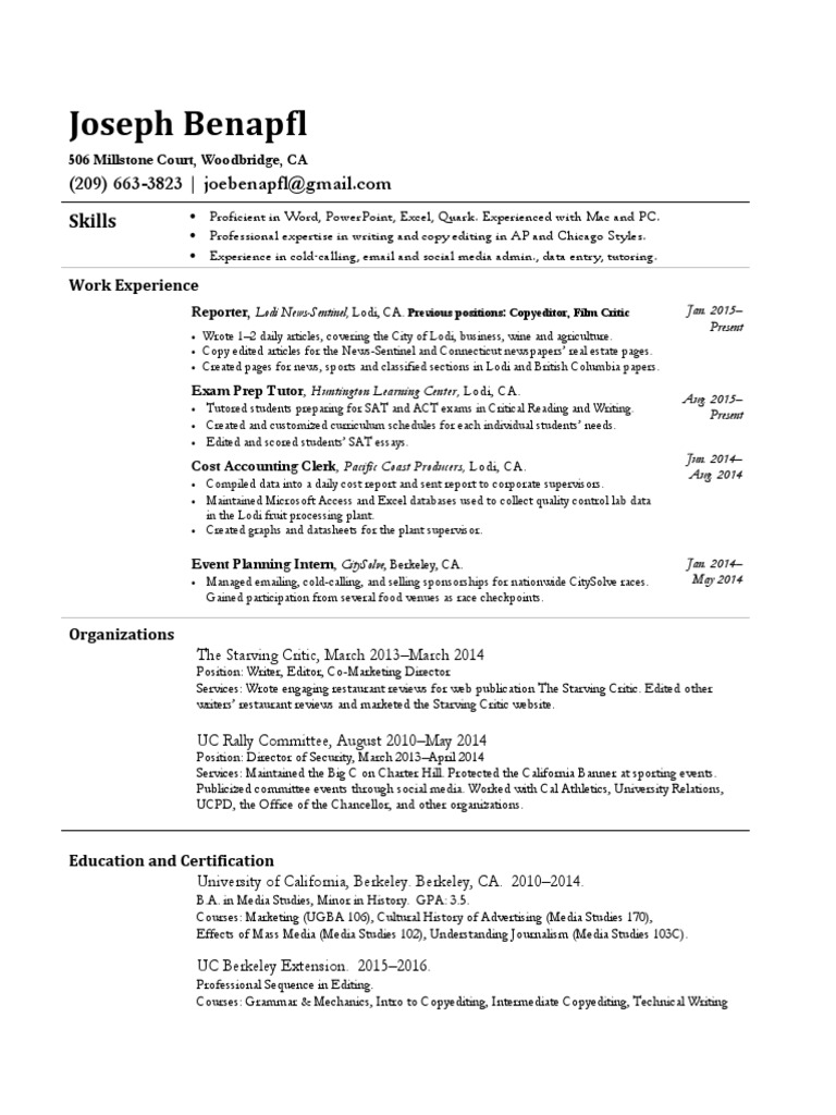 JB Resume | PDF | Copy Editing | University Of California