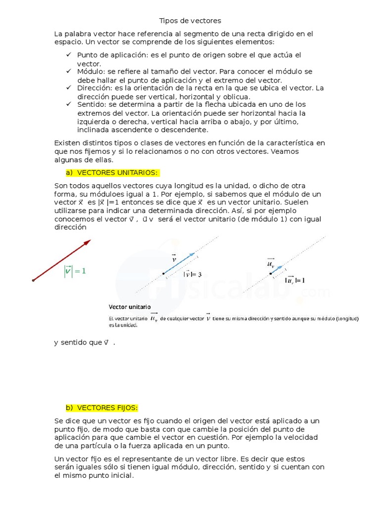 Tipos de Vectores y Ejemplos | PDF | Vector Euclidiano | Geometría