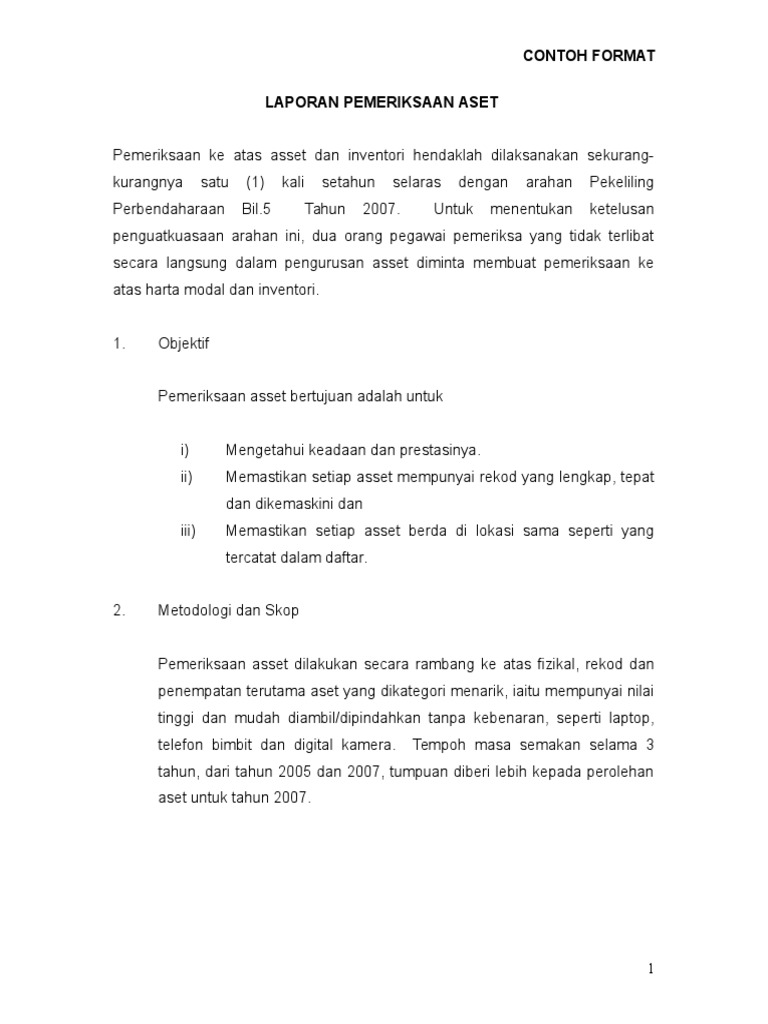 Contoh Laporan Pemeriksaan Aset - BrennanldEscobar