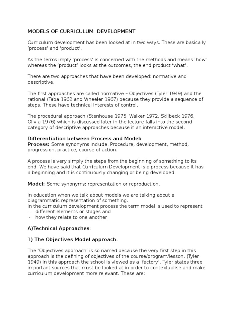 1299760628curriculum Development Models | PDF | Curriculum | Design