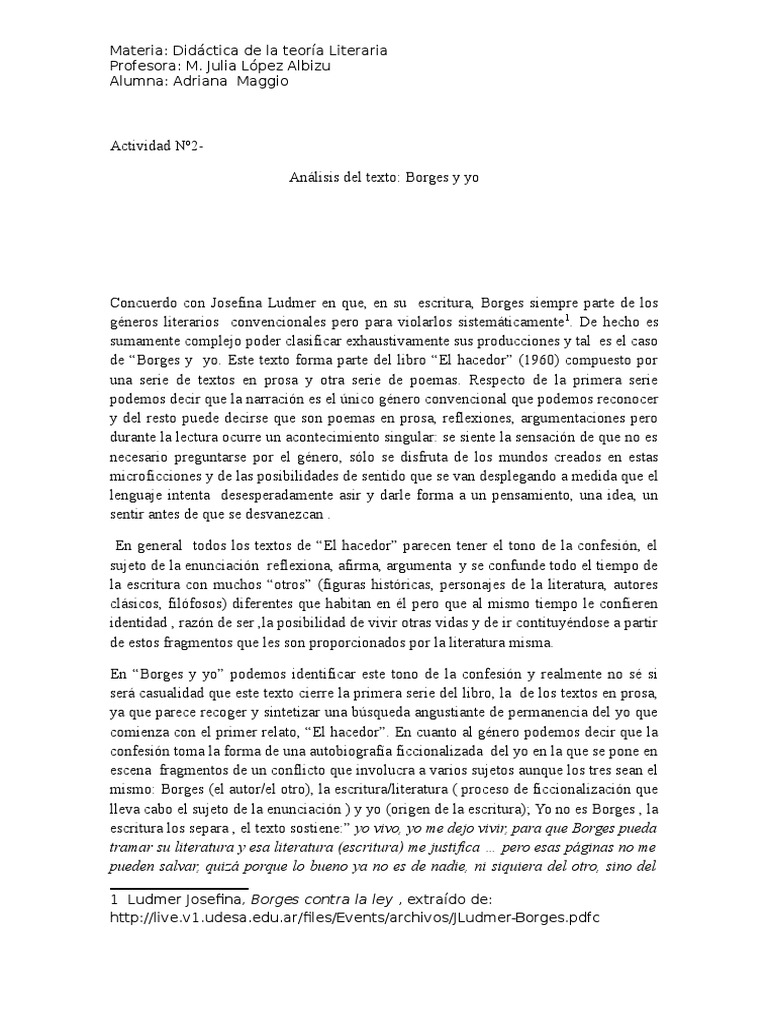 Borges y Yo - Análisis | PDF | Autor | Science