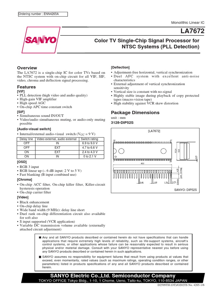 Sanyo LA7672 | PDF | Amplifier | Distortion