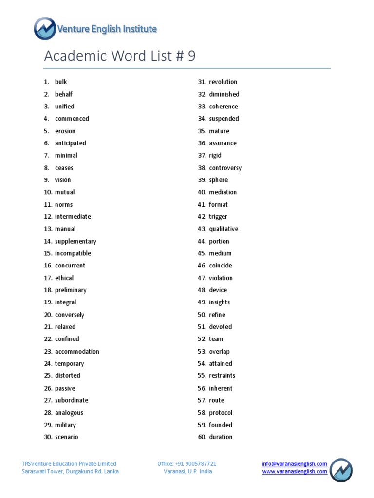 Academic Word List 9 | PDF