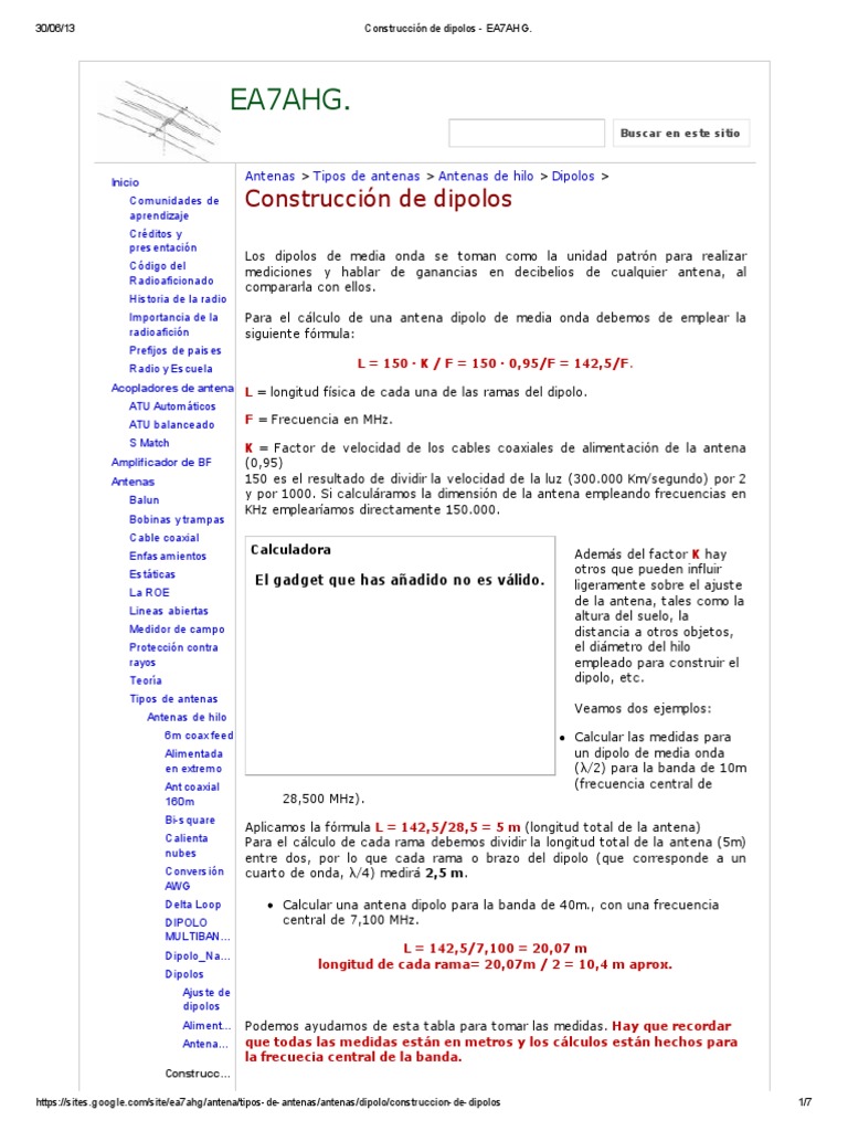Construcción de Dipolos - EA7AHG | PDF | Antena (Radio) | Alta frecuencia