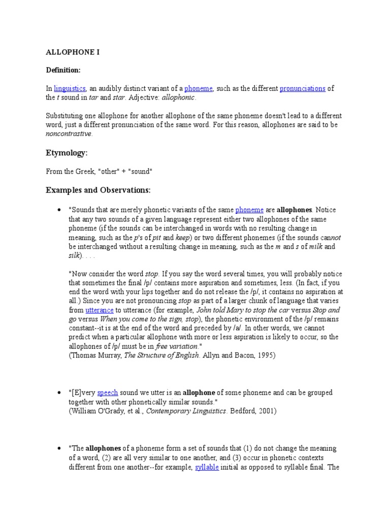 Allophone I | PDF | Phoneme | Oral Communication