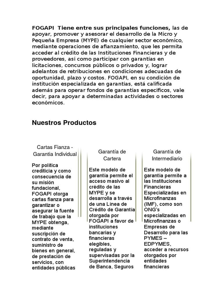 FOGAPI Tiene Entre Sus Principales Funciones | PDF | Bancos | Seguro