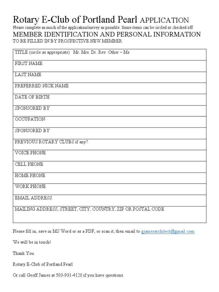 Rotary E-Club Membership Application | PDF