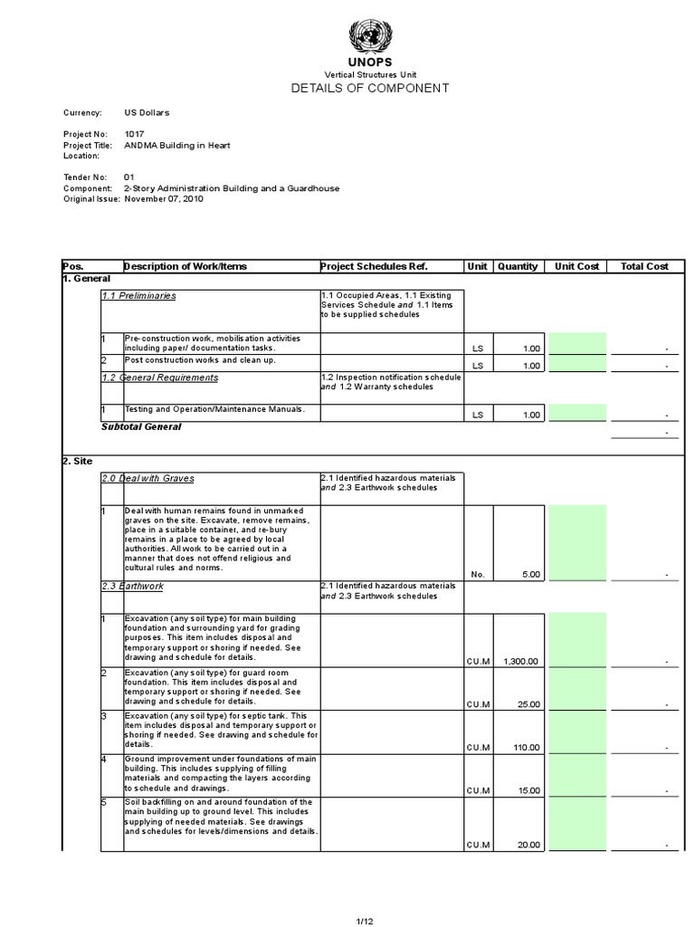 BOQ for 2 storied Building | Masonry | Tile