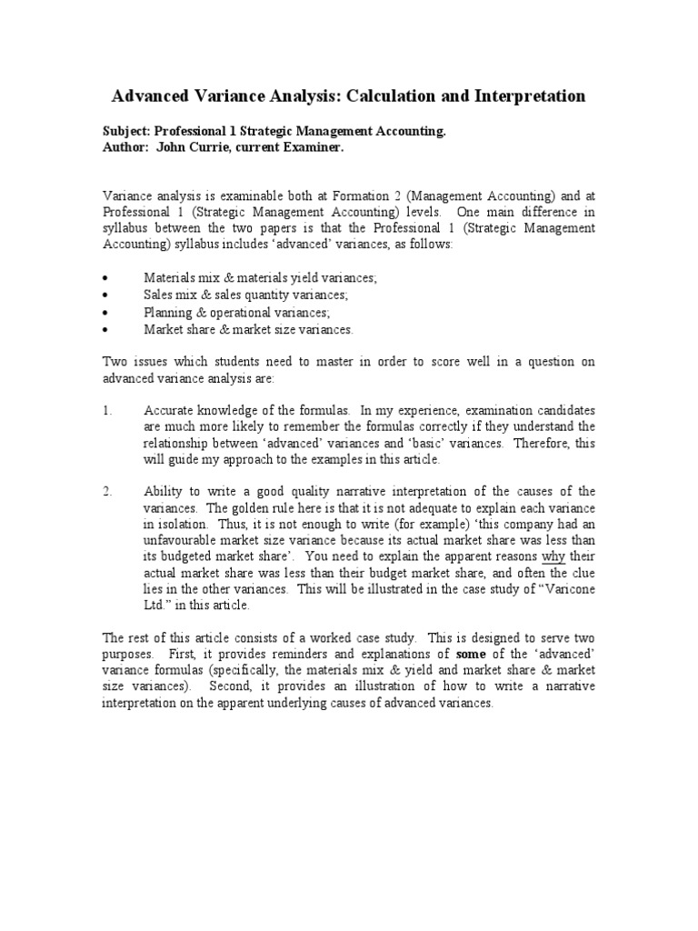 Advanced Variance Analysis Insights | PDF | Management Accounting ...