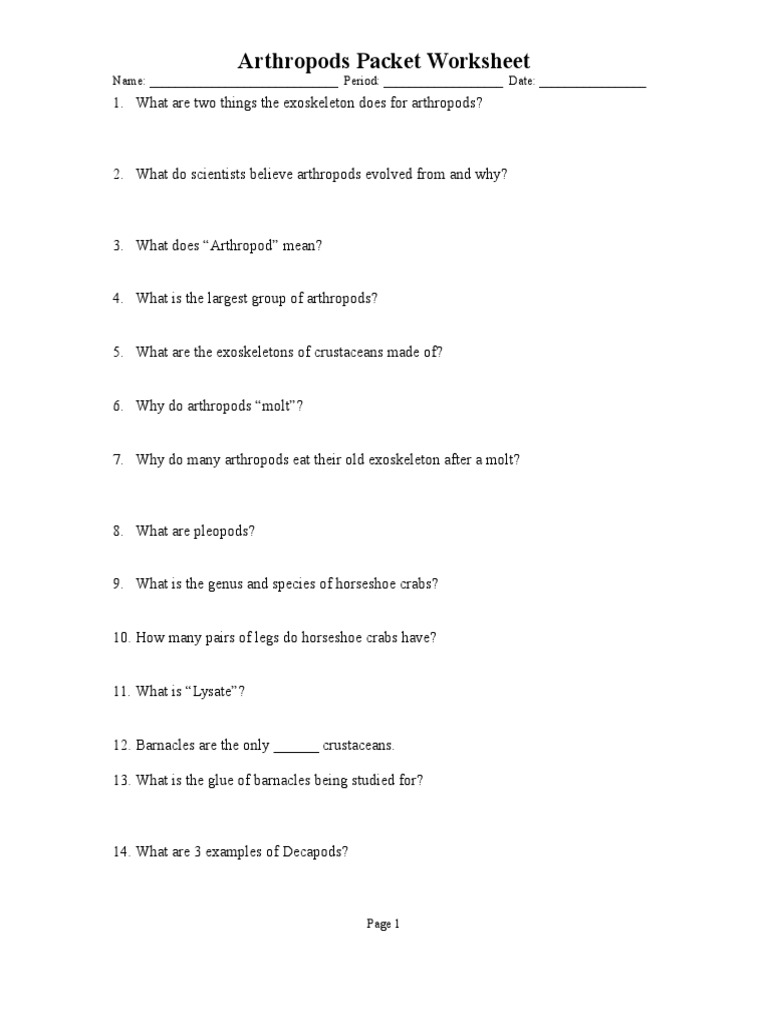 Arthropods Worksheet and Study Guide | PDF