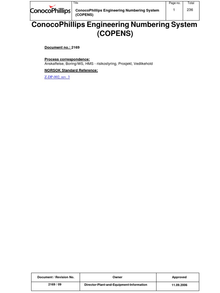 Conoco Phillips - Engineering Numbering Systems (COPENS) - Document No. 2169 Rev9 | PDF ...
