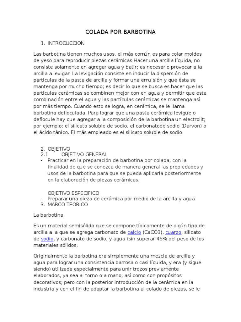 Colada Por Barbotina | PDF | Química | Materiales