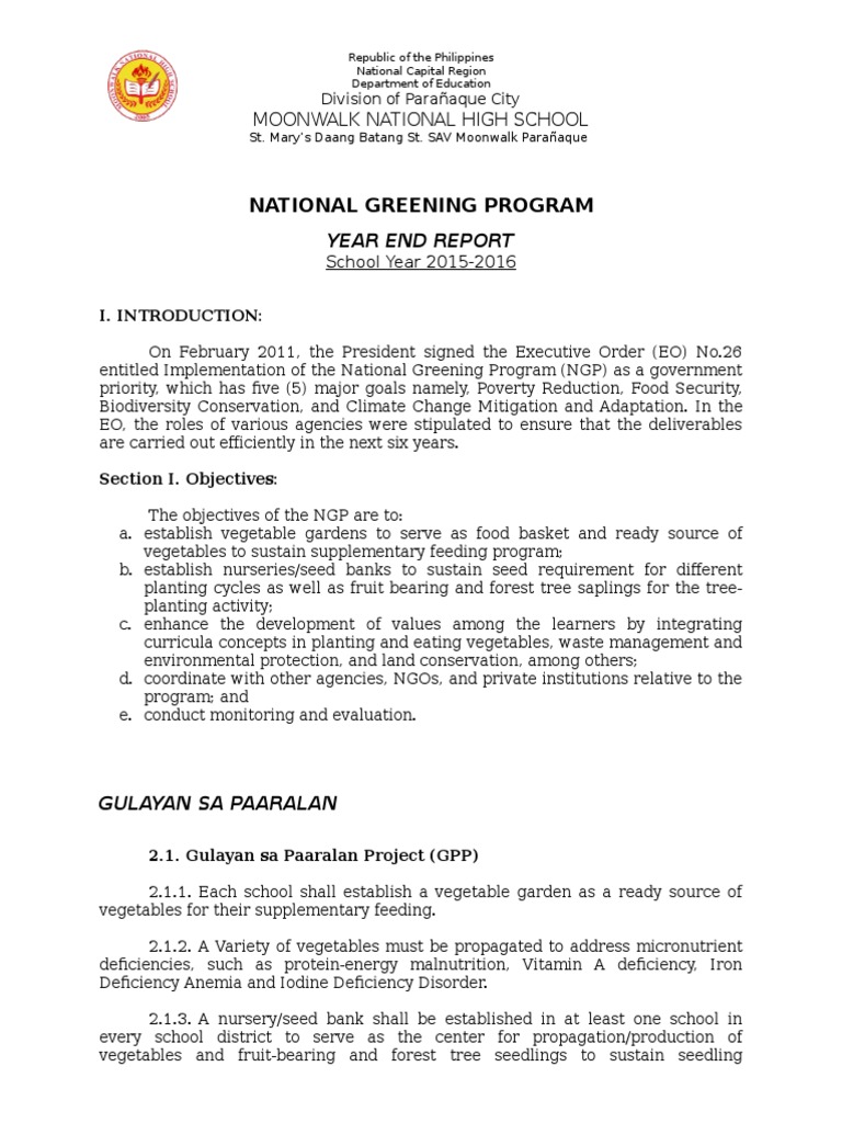 National Greening Program REPORT | Waste Management | Recycling