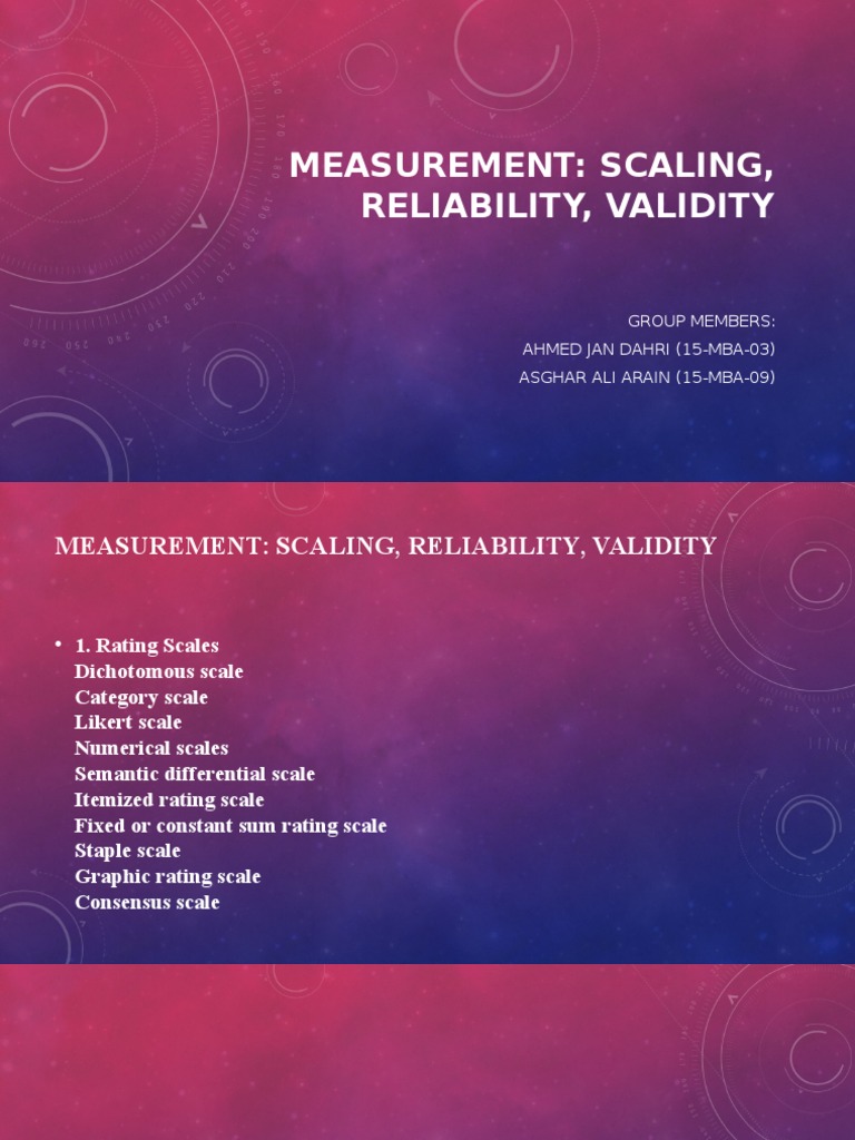 Measurement: Scaling, Reliability and Validity | PDF | Validity (Statistics) | Level Of Measurement