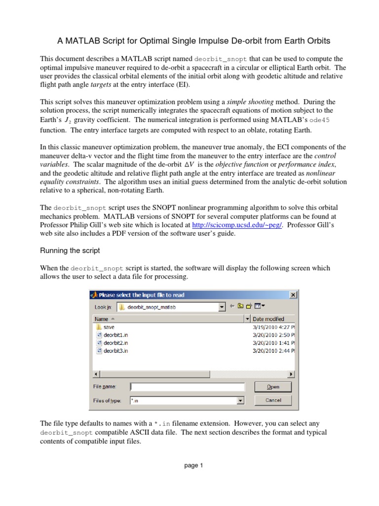 A MATLAB Script For Optimal Single Impulse De-Orbit From Earth Orbits | Download Free PDF ...
