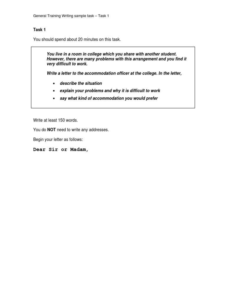 IELTS General Training Writing Practice Test - General Training Writing ...