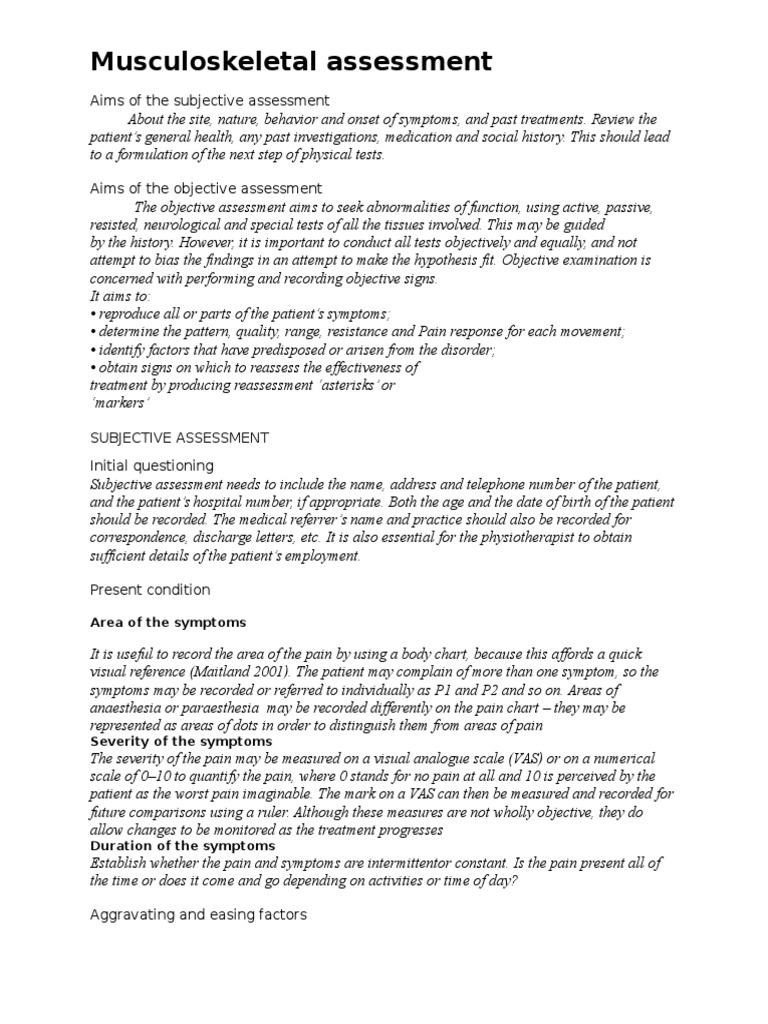 Aims of the Subjective Assessment | Pain | Patient