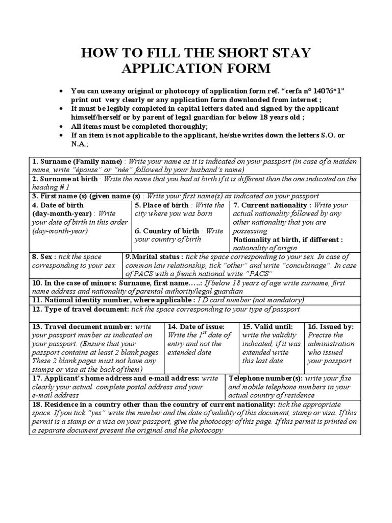 How To Complete Short Stay Form | PDF | Identity Document | Travel Visa