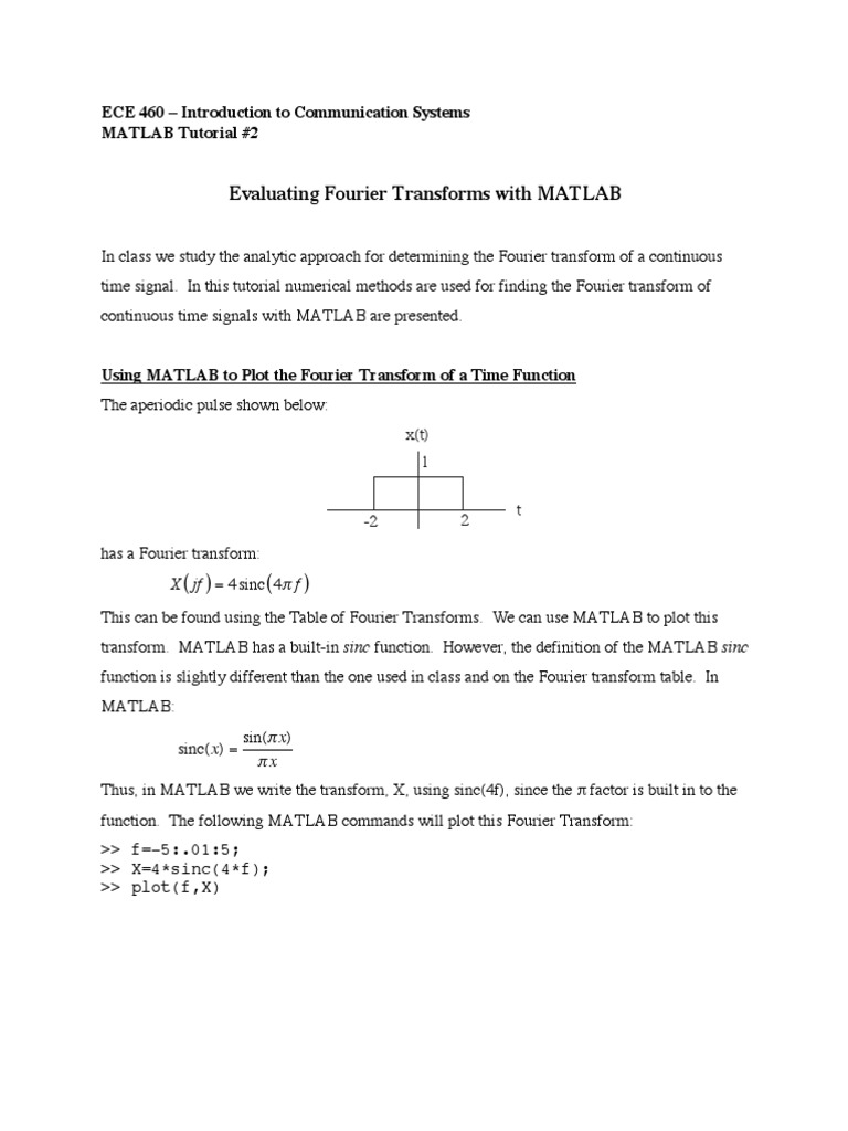 Evaluating Fourier Transforms With MATLAB | PDF | Discrete Fourier ...