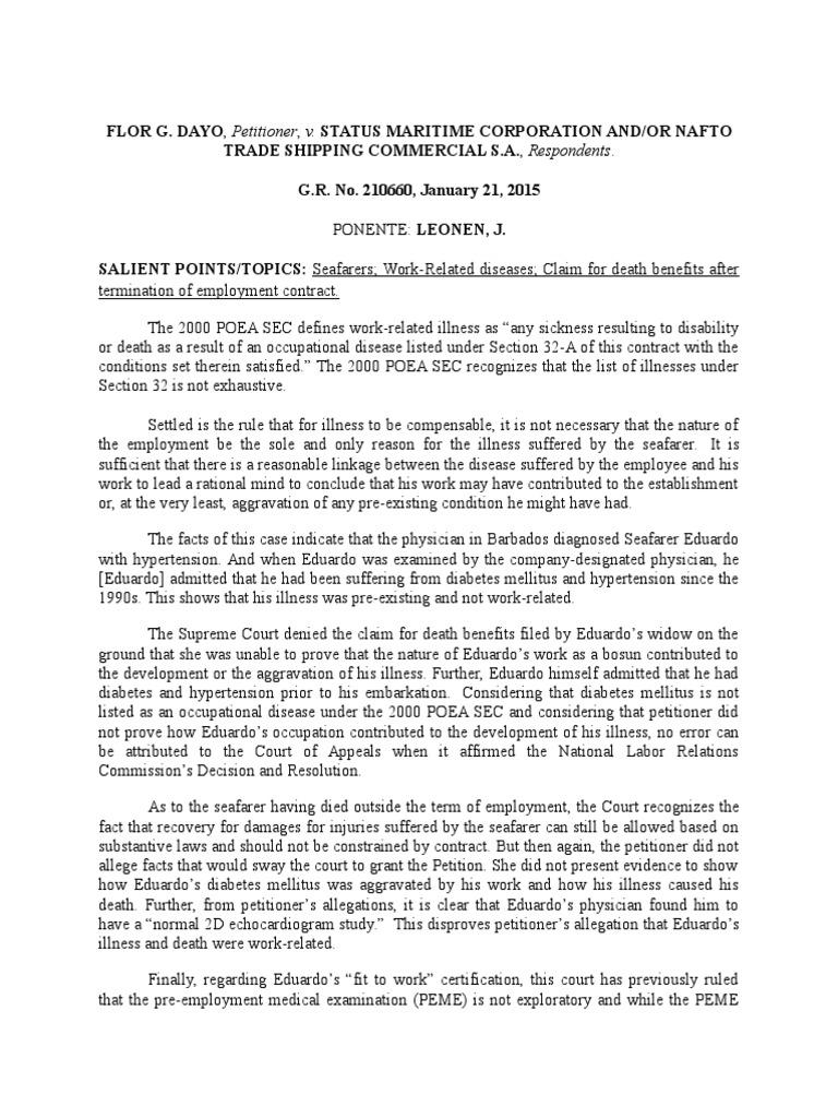 Dayo Vs Status Maritime | PDF | United States Labor Law | Employment