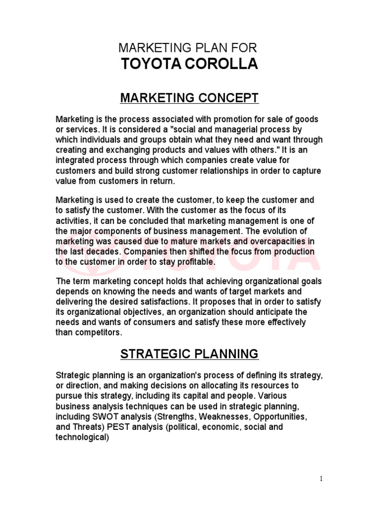 Toyota Corolla Pakistan Market Plan | PDF | Strategic Planning | Marketing