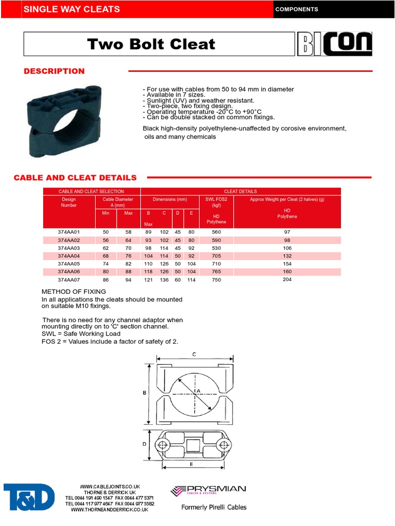 Two Bolt Cable Cleats Specifications | PDF | Building Engineering ...