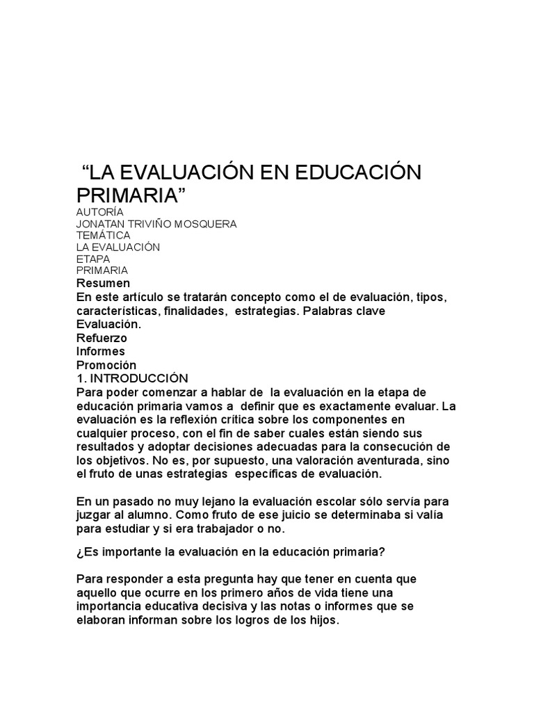 La Evaluación En Educación Primaria Pdf Evaluación Prueba