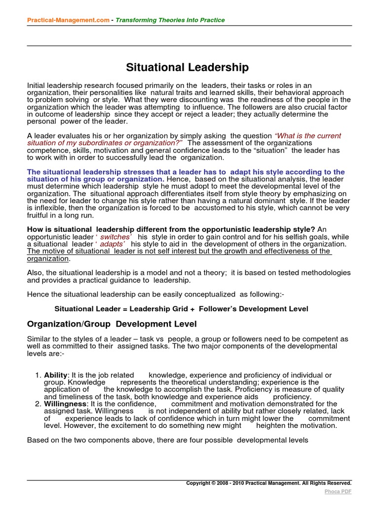 Situational Leadership | PDF | Leadership | Epistemology