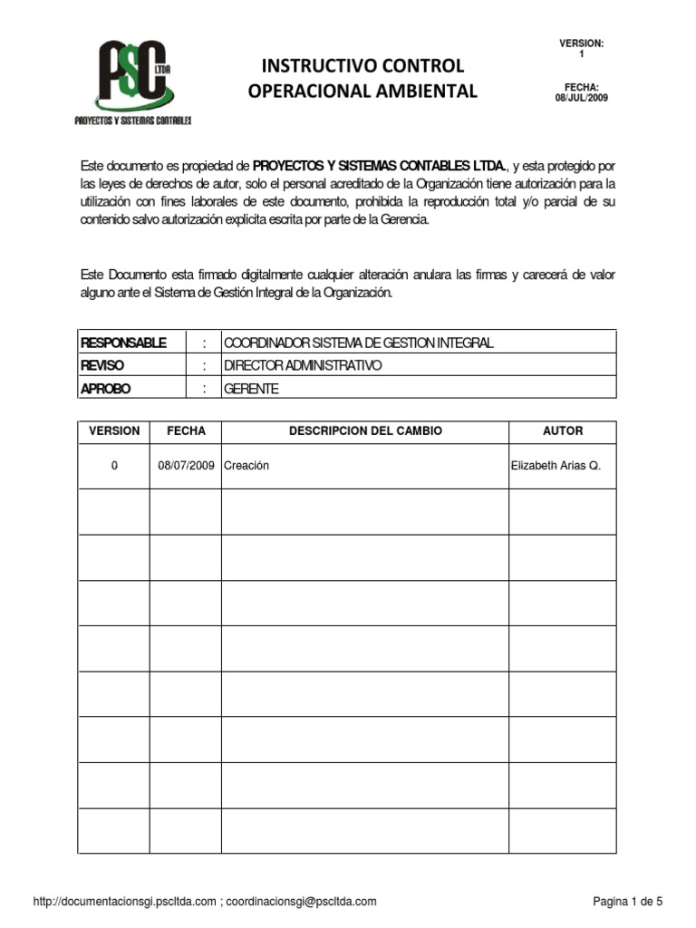 Instructivo Control Operacional Ambiental | PDF | Pesticida | Residuos