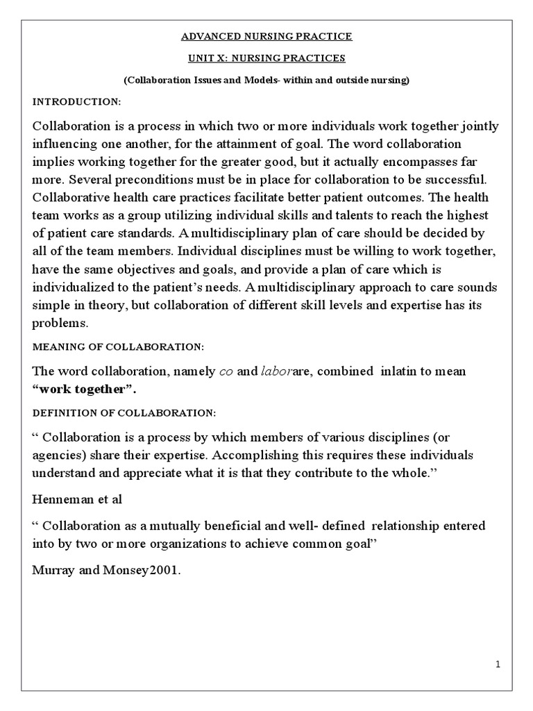 Collaborative Models in Nursing Practice | PDF | Nursing | Collaboration