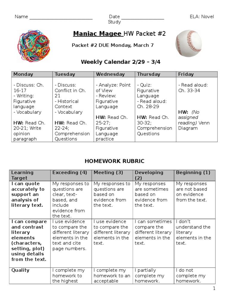 Maniac Magee HW Packet #2 | PDF | Reading Comprehension | Linguistics