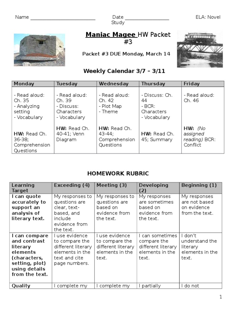 Maniac Magee HW Packet #3 | PDF