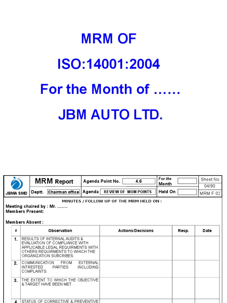 MRM Template Jbma 14001 | PDF | Business