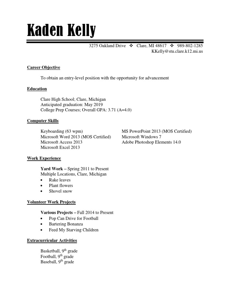 Kaden Kelly: Career Objective | PDF