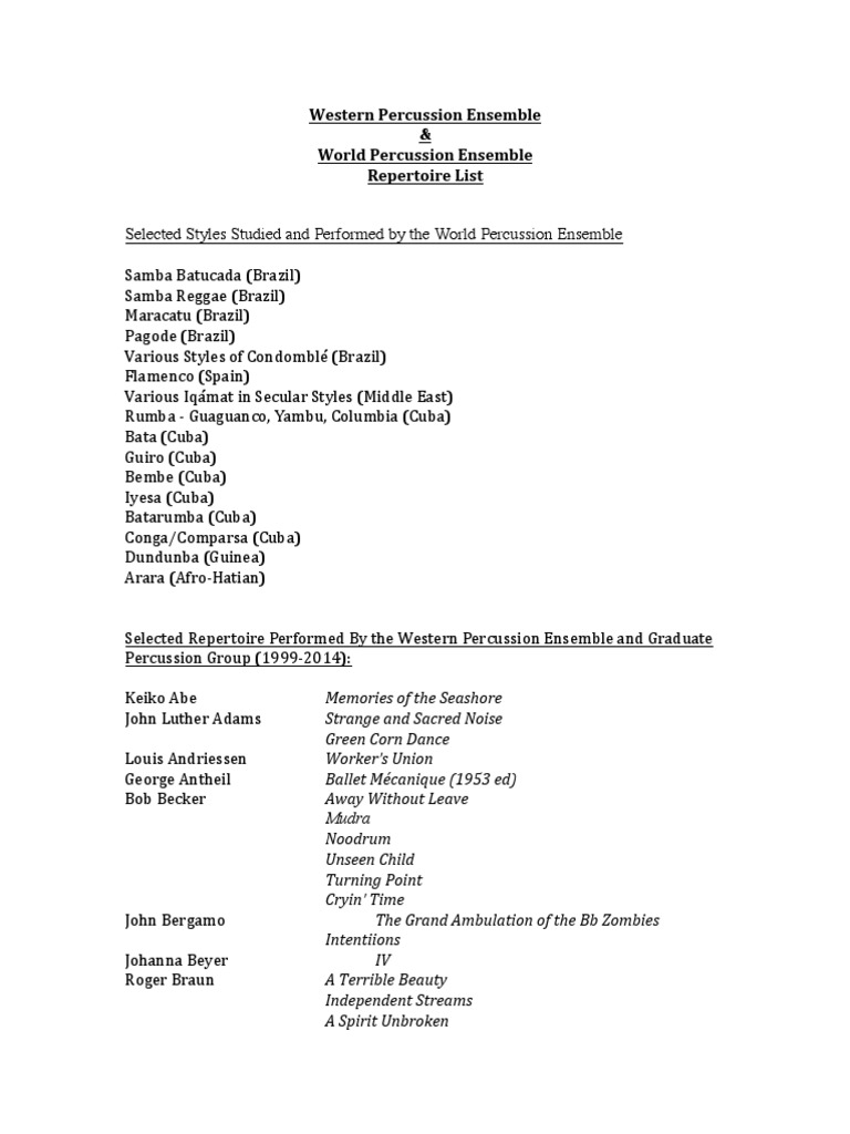 Percussion Ensemble Repertoire | PDF | Classical Music | Leisure