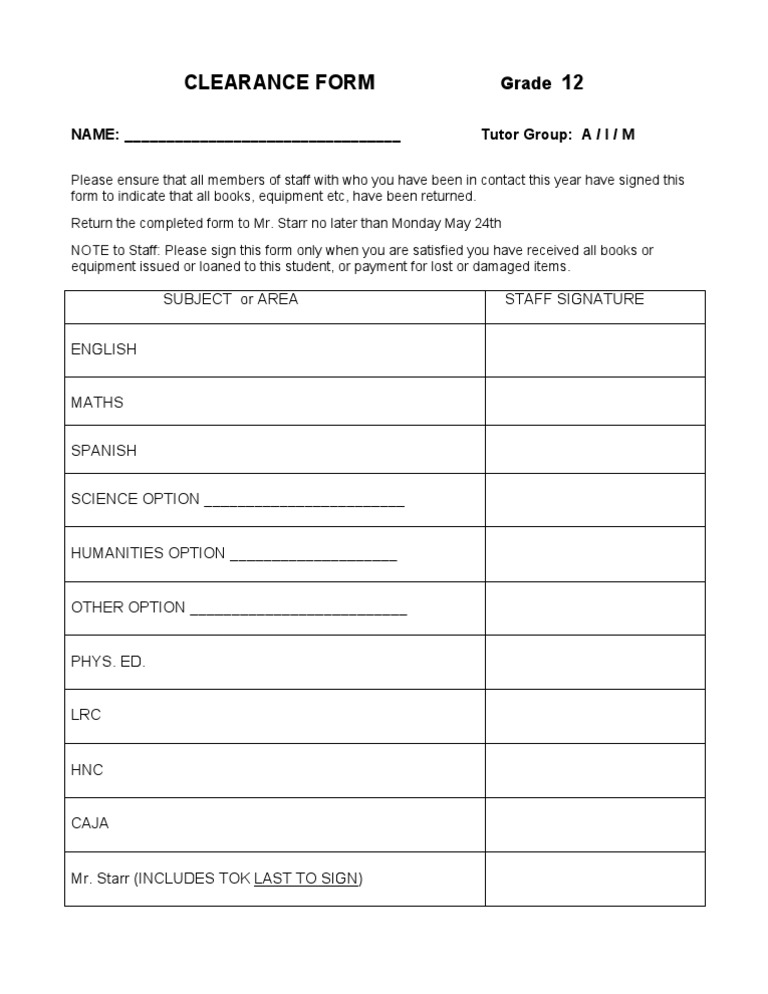 Clearance Form 2010 | PDF