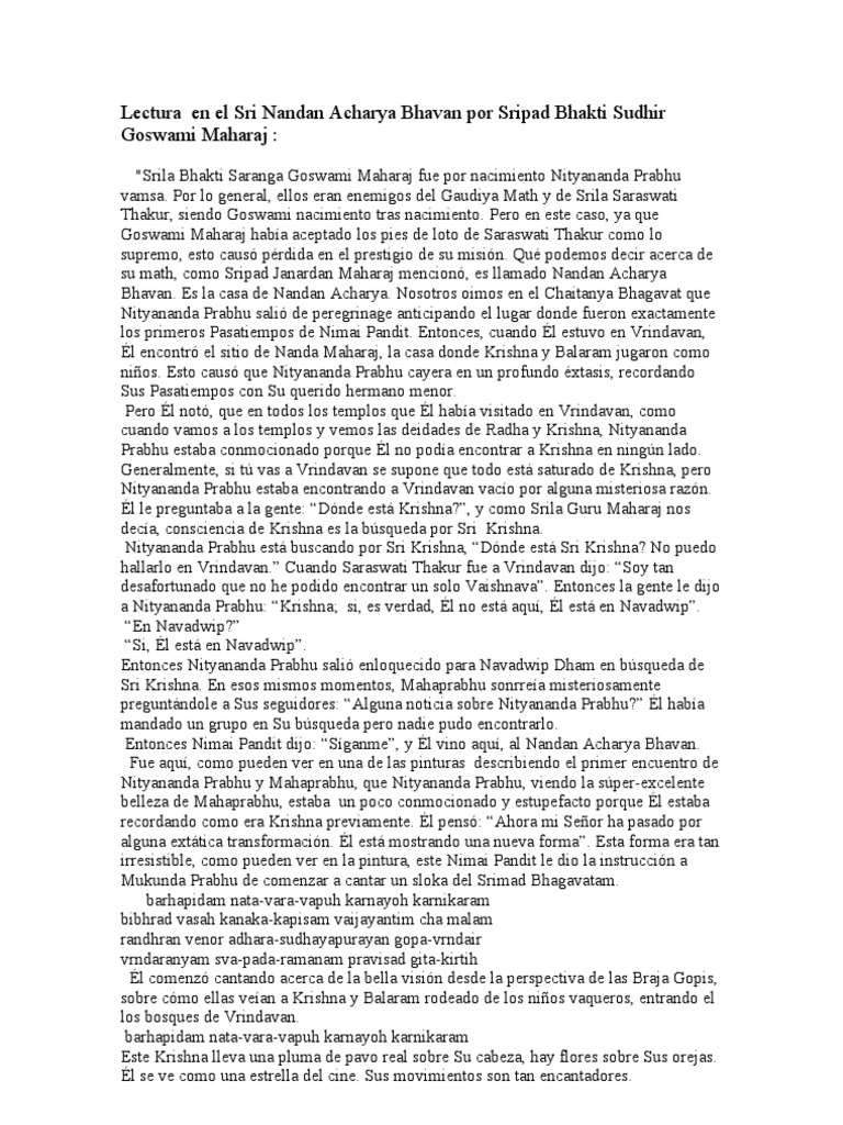 Lectura en El Sri Nandan Acharya Bhavan Por Sripad Bhakti Sudhir Goswami Maharaj | PDF | Krishna ...