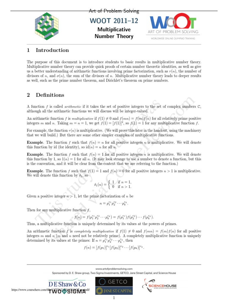 Multiplicative Number Theory | PDF | Prime Number | Number Theory